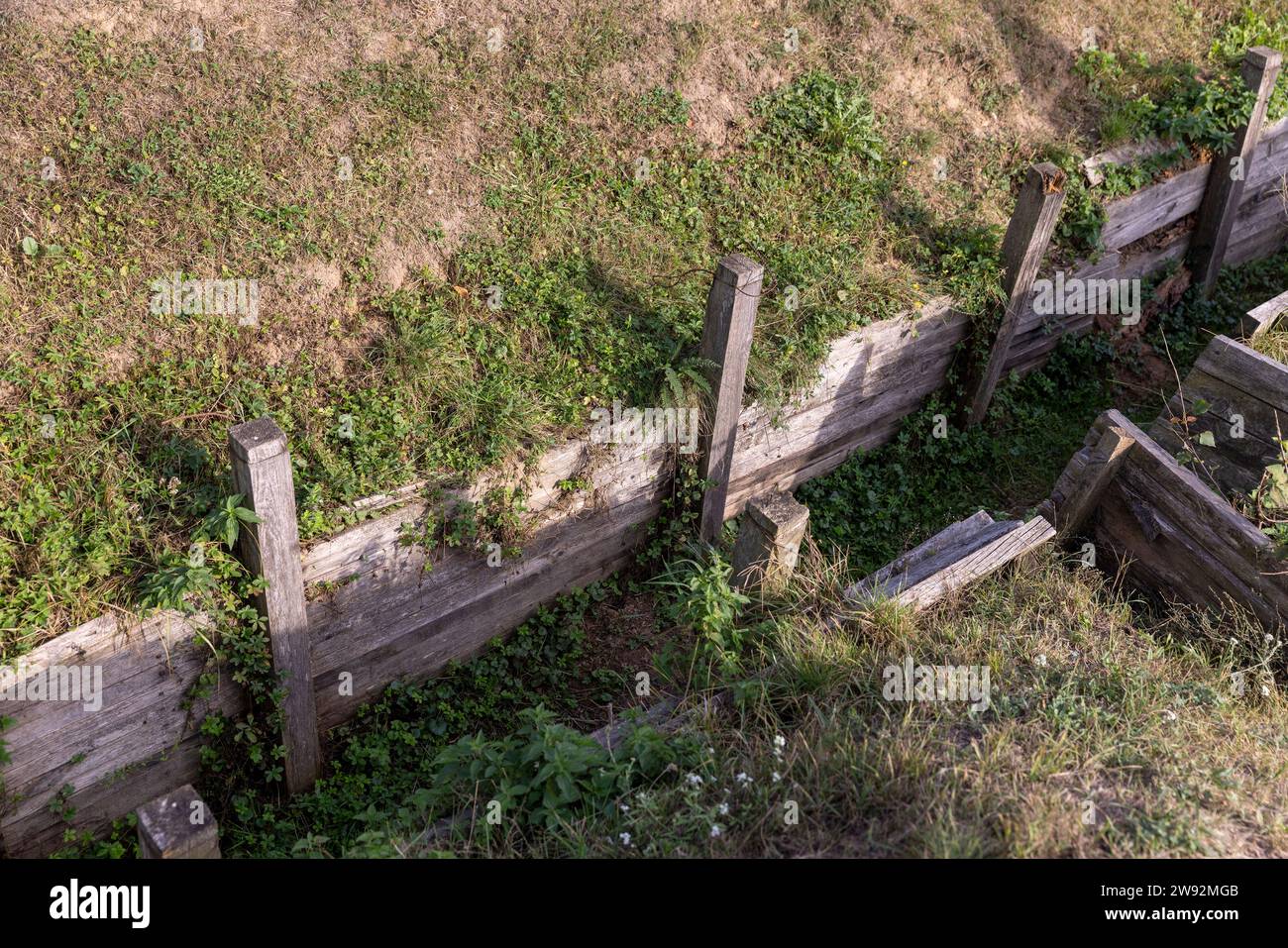 an old abandoned military trench used for defensive actions, a trench ...