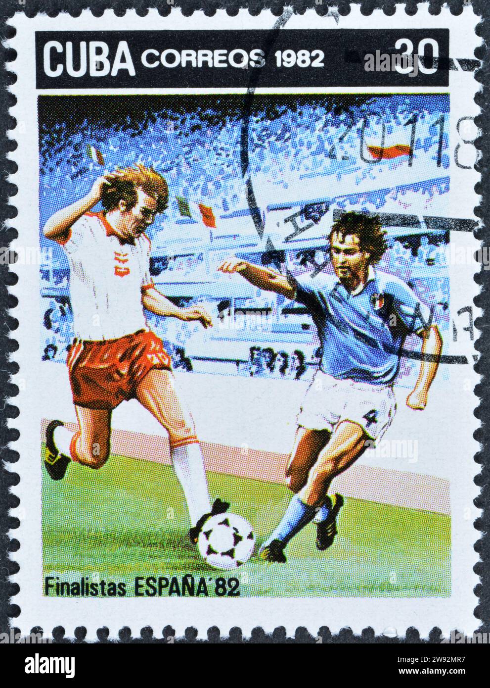 Cancelled postage stamp printed by Cuba, that shows Football, FIFA ...