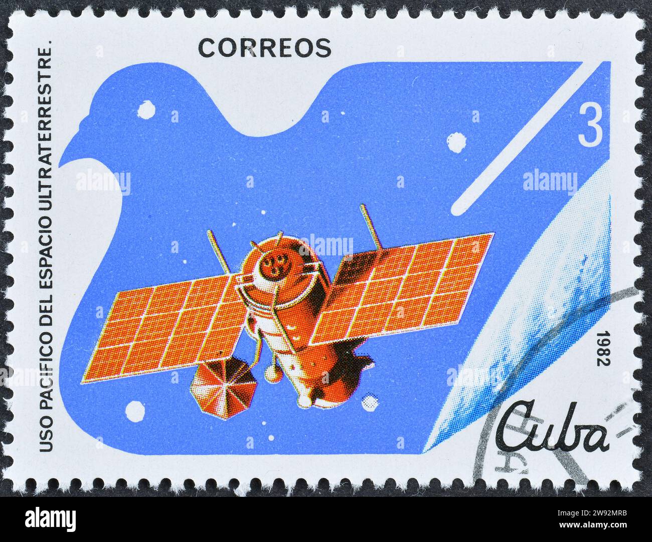 Cancelled postage stamp printed by Cuba, that shows Spacecraft "Venera ...