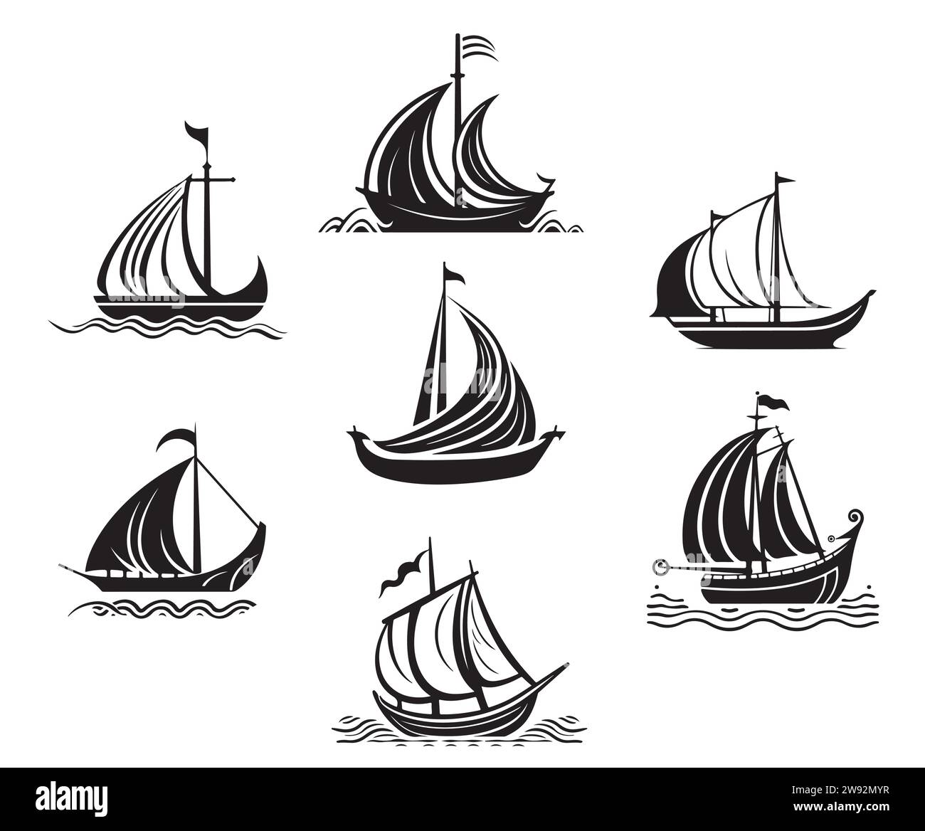 Sailing boat design hand drawings. Simple sailboat logo template ...