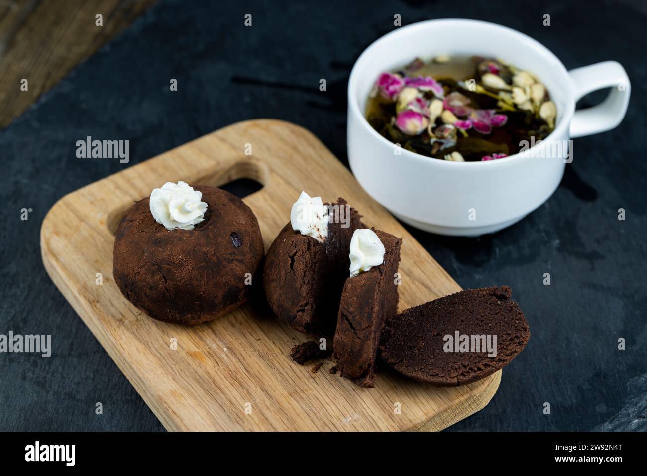 green tea with rose and jasmine flowers, cooked hot tea with the ...