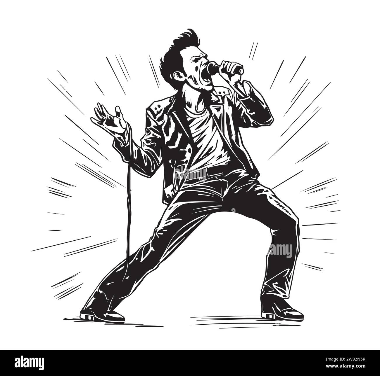 Singer holding the microphone Black and White Stock Photos & Images - Alamy