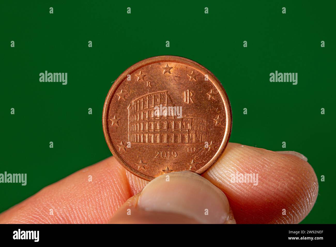 coin crown of 5 euro cents with the representation of the Coliseum in ...