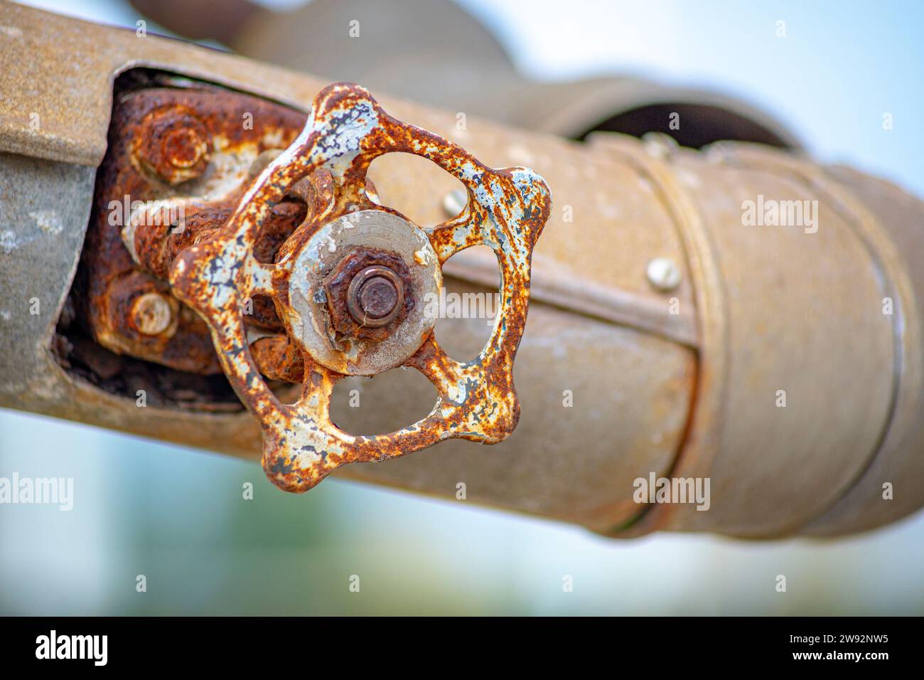 old and rusty faucet of obsolete chemical industrial equipment Stock ...