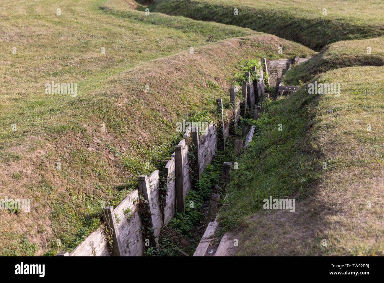 an old abandoned military trench used for defensive actions, a trench ...