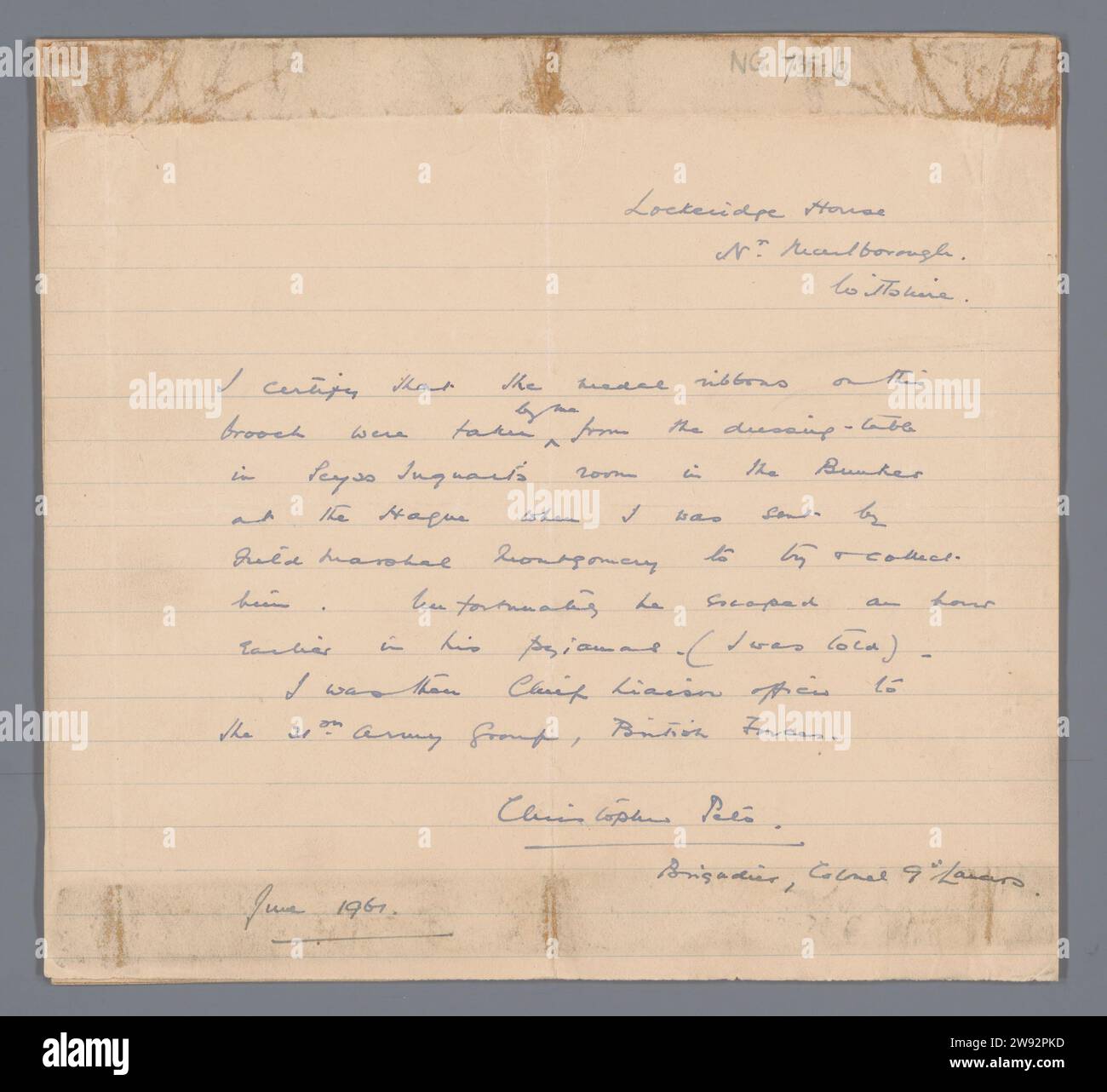 Authority certificate from Barette, Christopher, MP Peto, 1961 letter ...