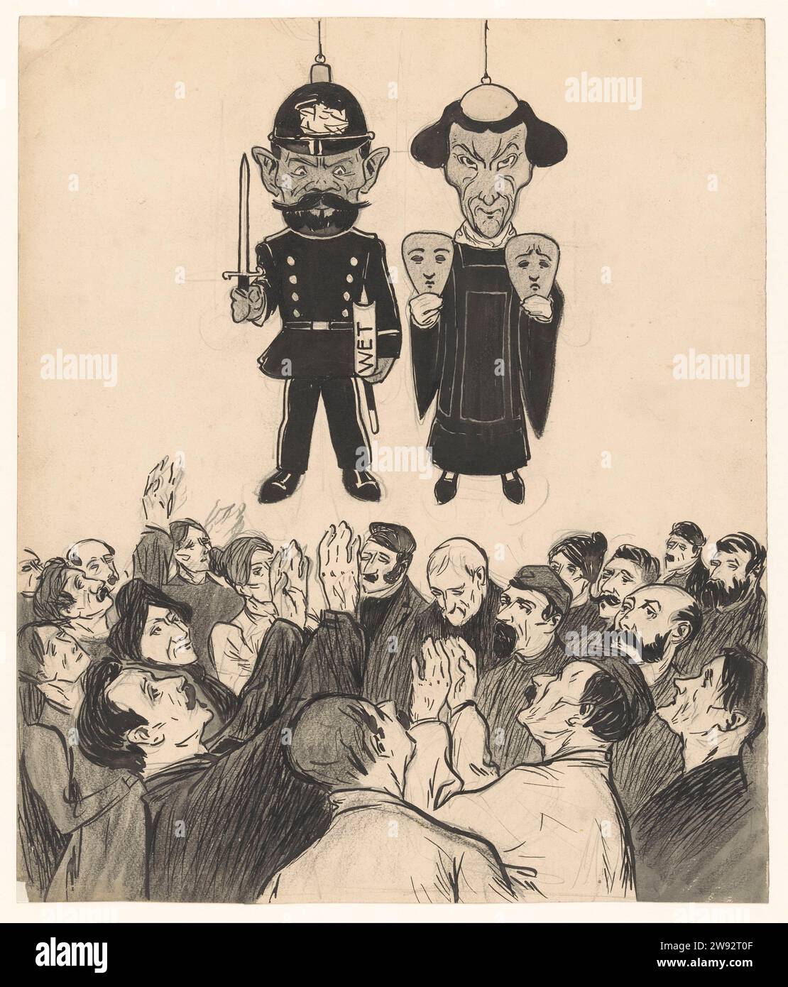 Police officer and pastor as Marionettes, Jan de Waardt, 1875 - 1900 ...