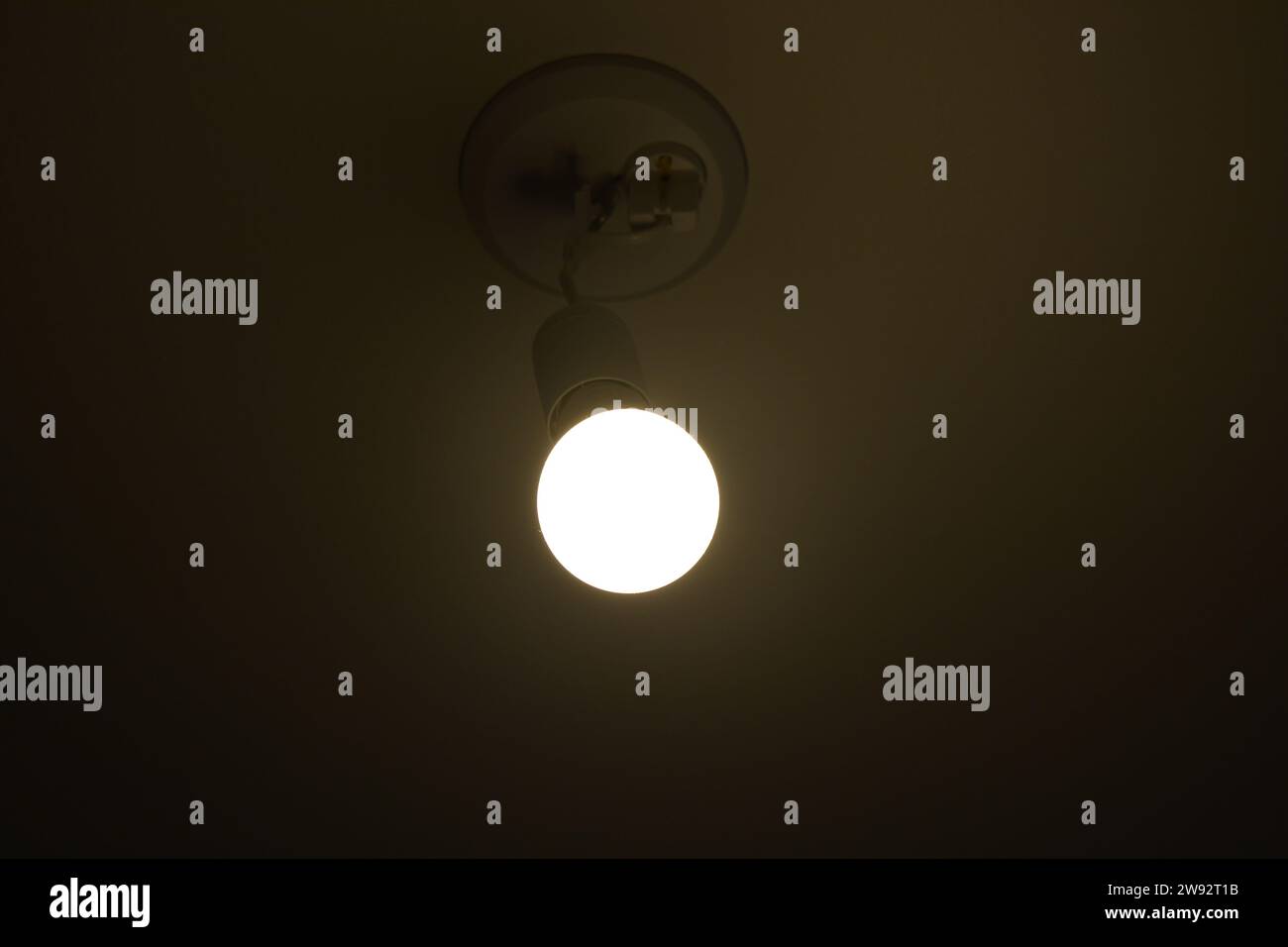 Electric light, white light bulb with white wire, room lighting in ...