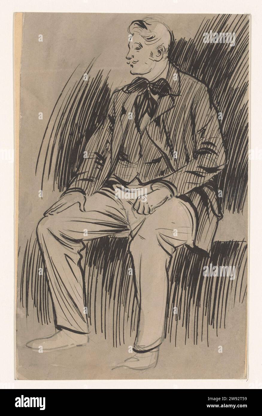 Sitting man, Jan de Waardt, 1881 - 1899 drawing Sitting man, used to ...