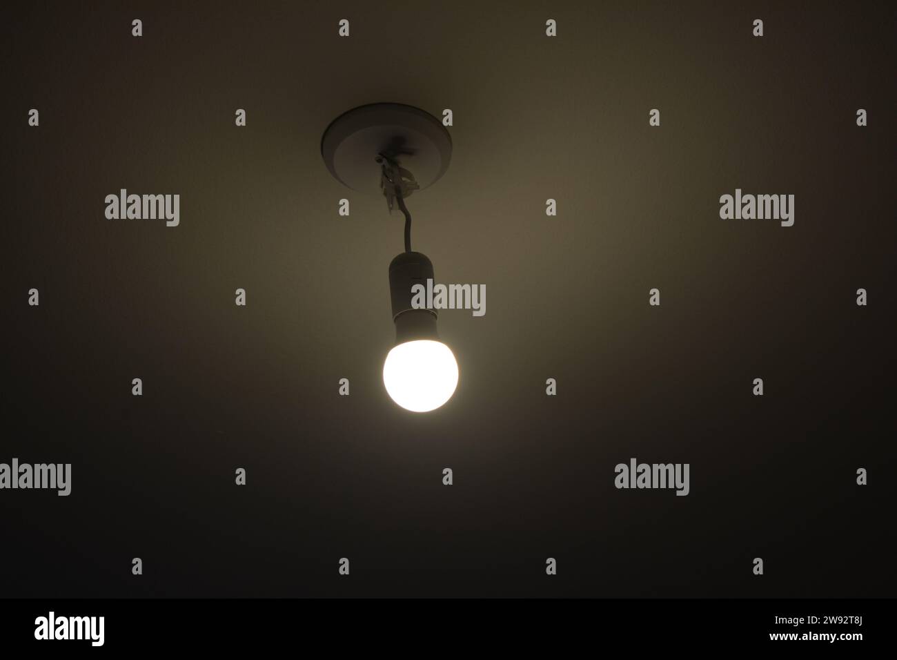 Electric light, white light bulb with white wire, room lighting in ...