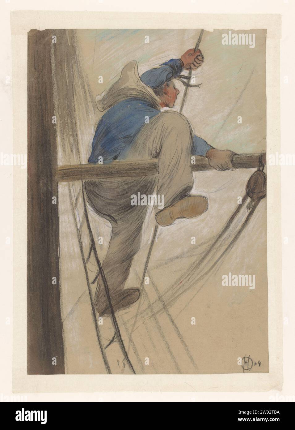 Sailor in Het Want, Herman Heijenbrock, 1904 drawing Sailor with left ...
