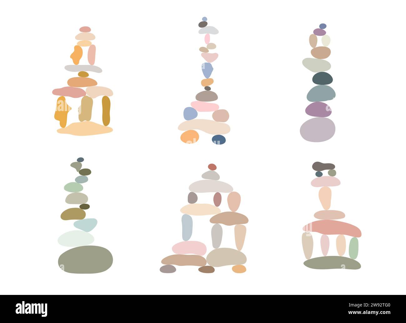 Zen stone cairns set in simple abstract doodle style vector ...