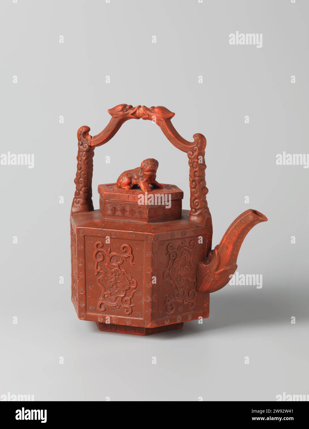 Teapot of red earthenware, anonymous, c. 1830 - c. 1880 pot Hexagonal ...