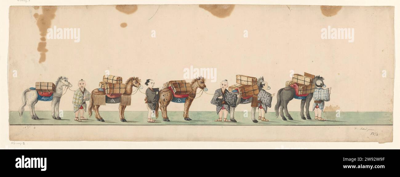 Procession of five packed horses with Japanese supervisors, Henry ...
