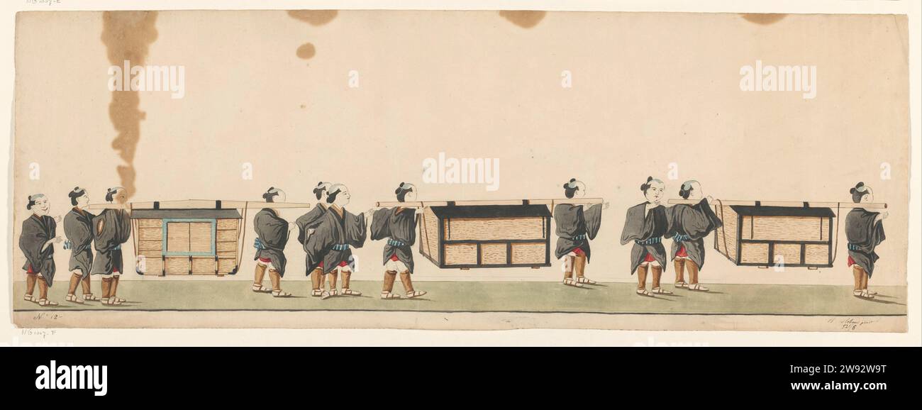 Procession of eleven Japanese carriers with packages on Braidstakken ...