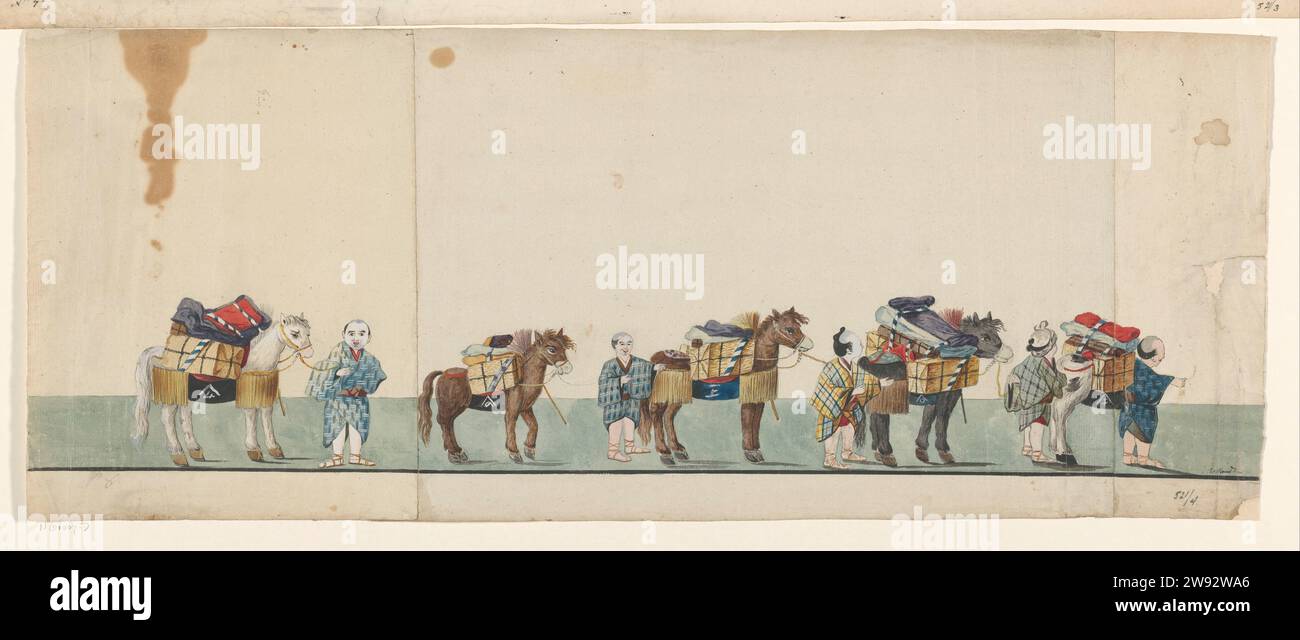 Procession of five packed horses with Japanese supervisors, Henry ...