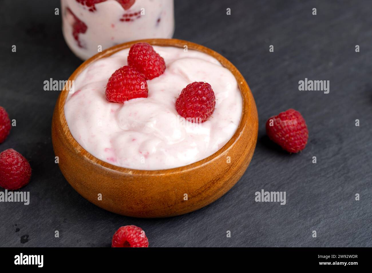 fresh yogurt with raspberry flavor, milk yogurt with raspberry flavor ...