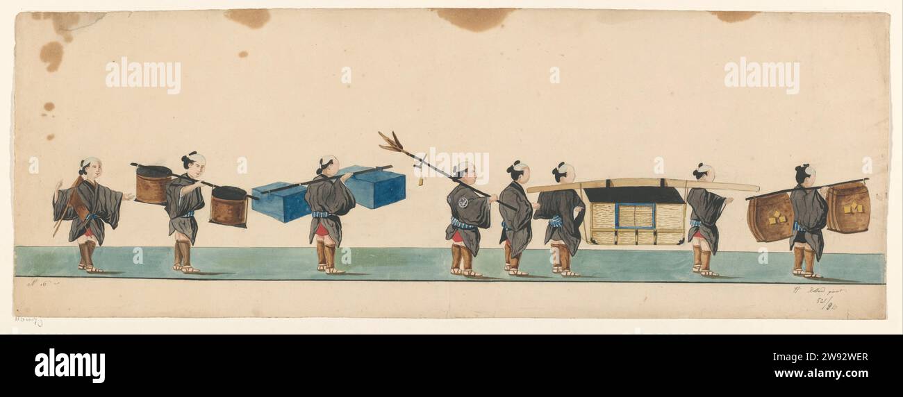 Procession of eight Japanese carriers with packages on brews, Henry ...