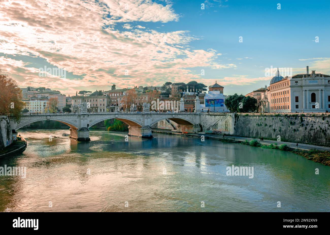 Lungotevere in Sassia and Ponte Vittorio Emanuele II, a three arches ...