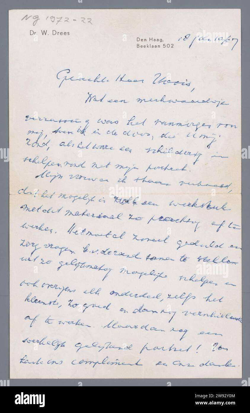 Letter from Willem Drees to the donor of the shell portrait, Willem ...