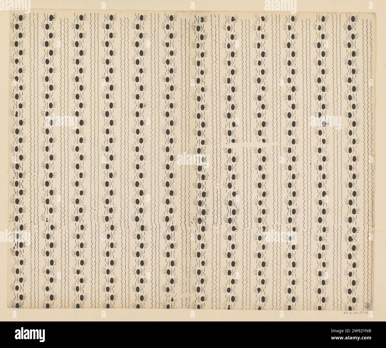 Leaf with an oval motif of stash and winding dotted lines, anonymous ...