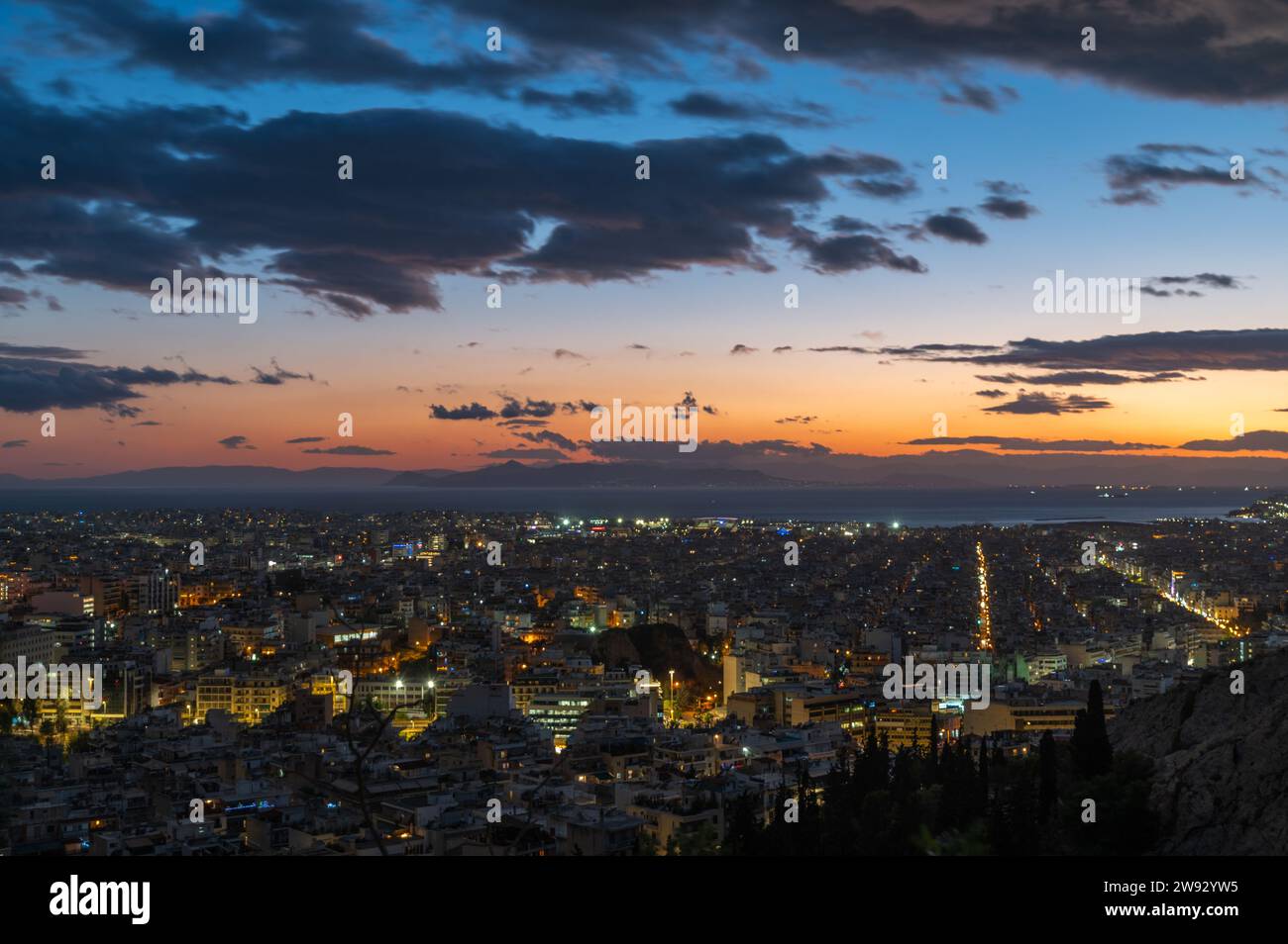 Sunset colors over Athens, Greece Stock Photo - Alamy