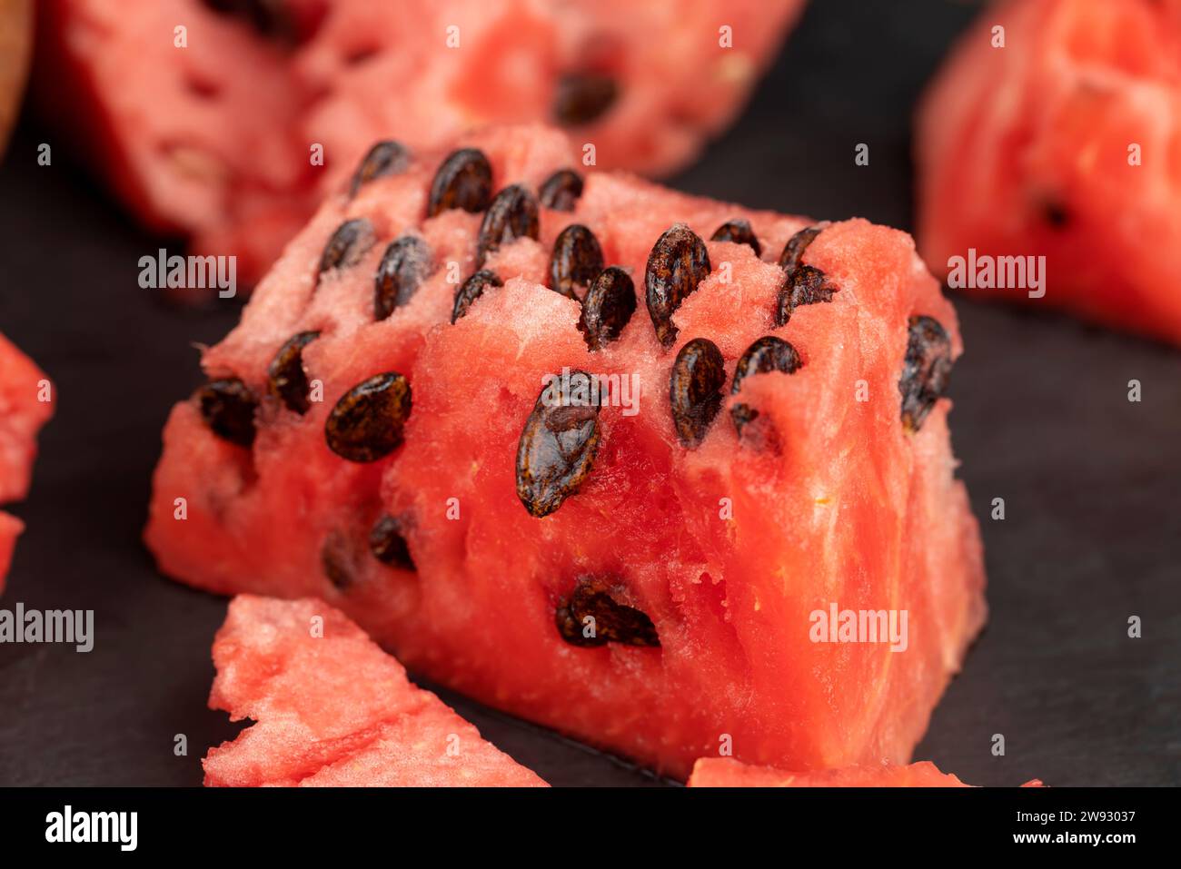 Red watermelon with lots of black seeds, delicious ripe watermelon with ...