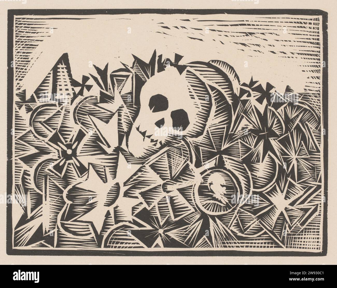 Doodstop between war crosses, Anonymous, 1933 - 1935 print A skull ...
