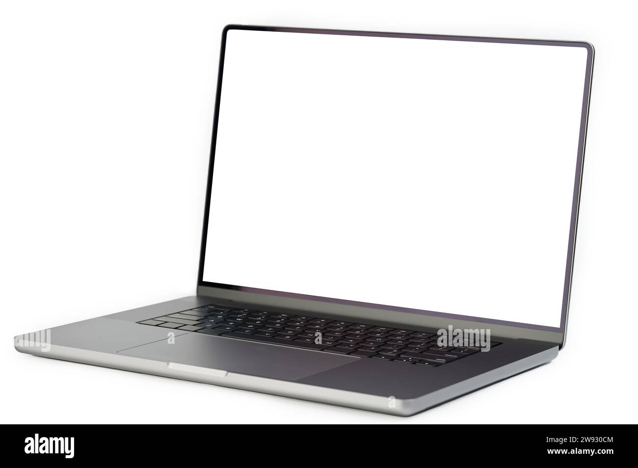 Perspective view of open laptop with clean screen isolated Stock Photo ...