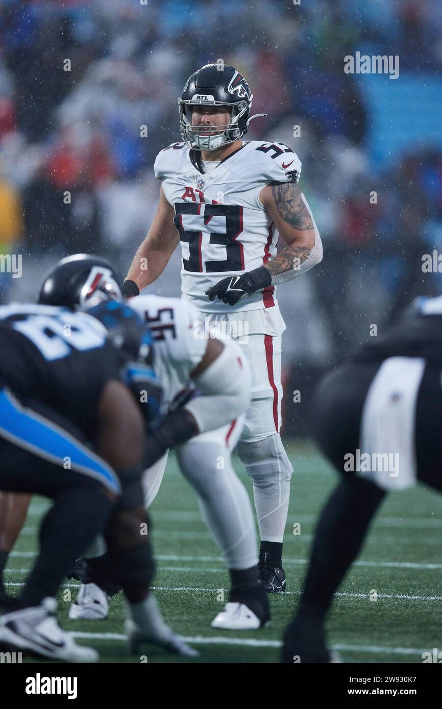 Atlanta Falcons linebacker Nate Landman (53) lines up on defense during ...