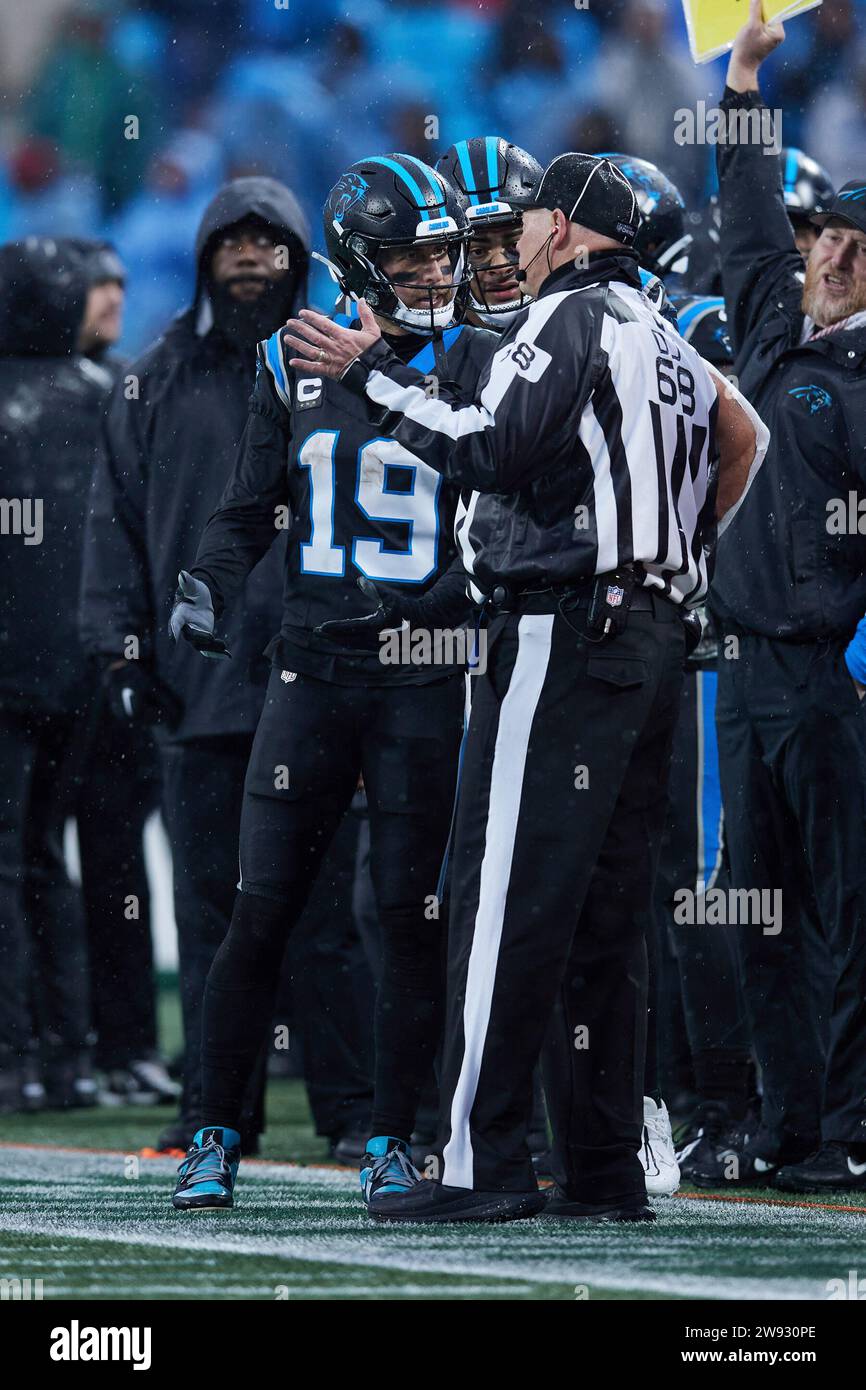 Carolina Panthers wide receiver Adam Thielen (19) listens to down judge ...