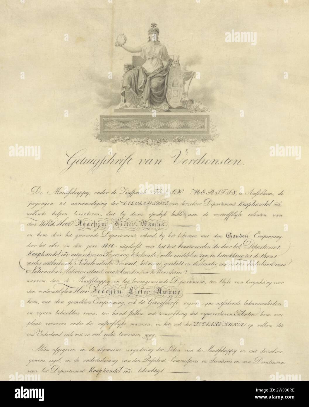 Certificate of merits belonging to the golden honorary medal of ...