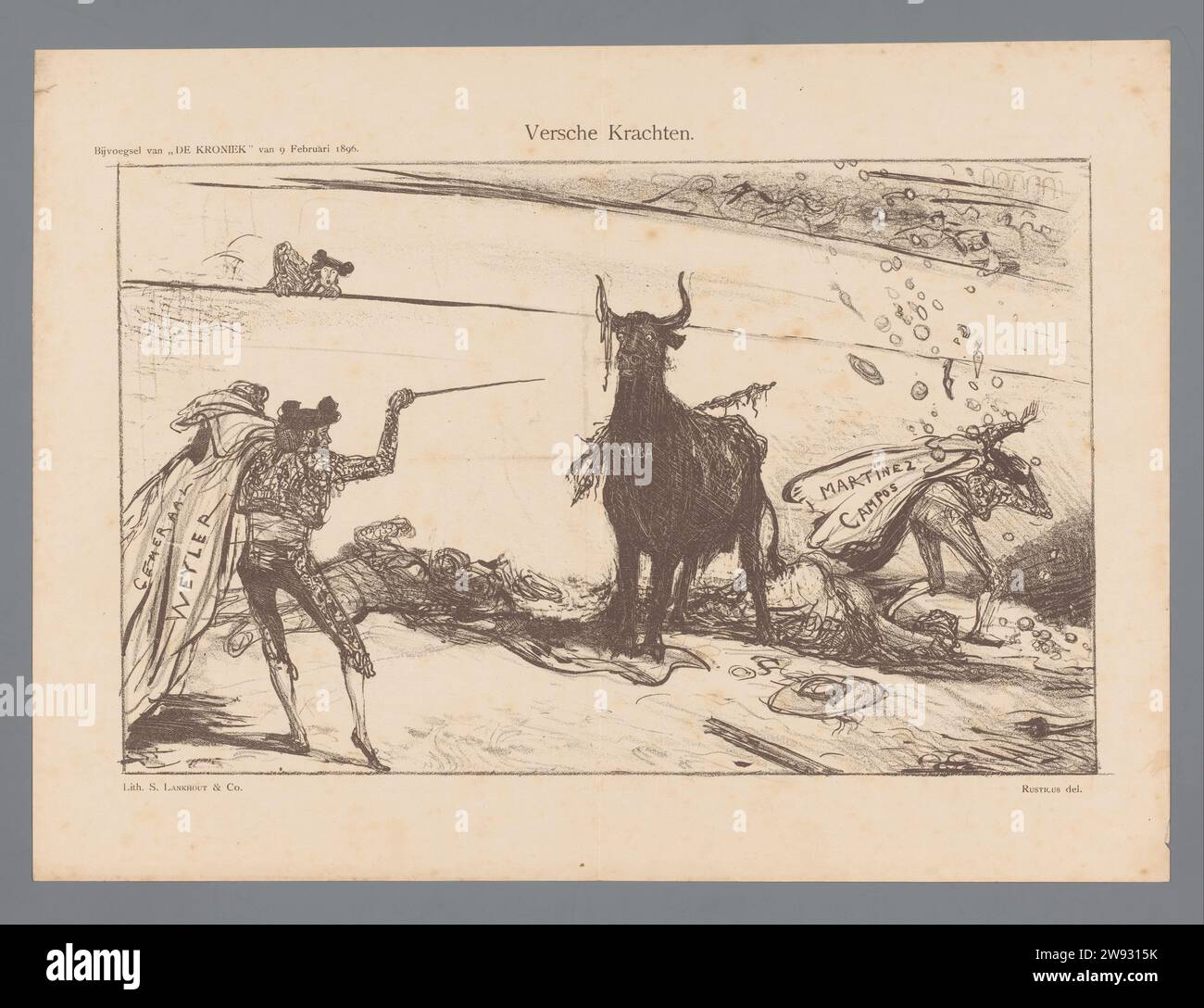 Versche forces, Marius Bauer, 1896 Cartoon on the Spanish oppression of ...