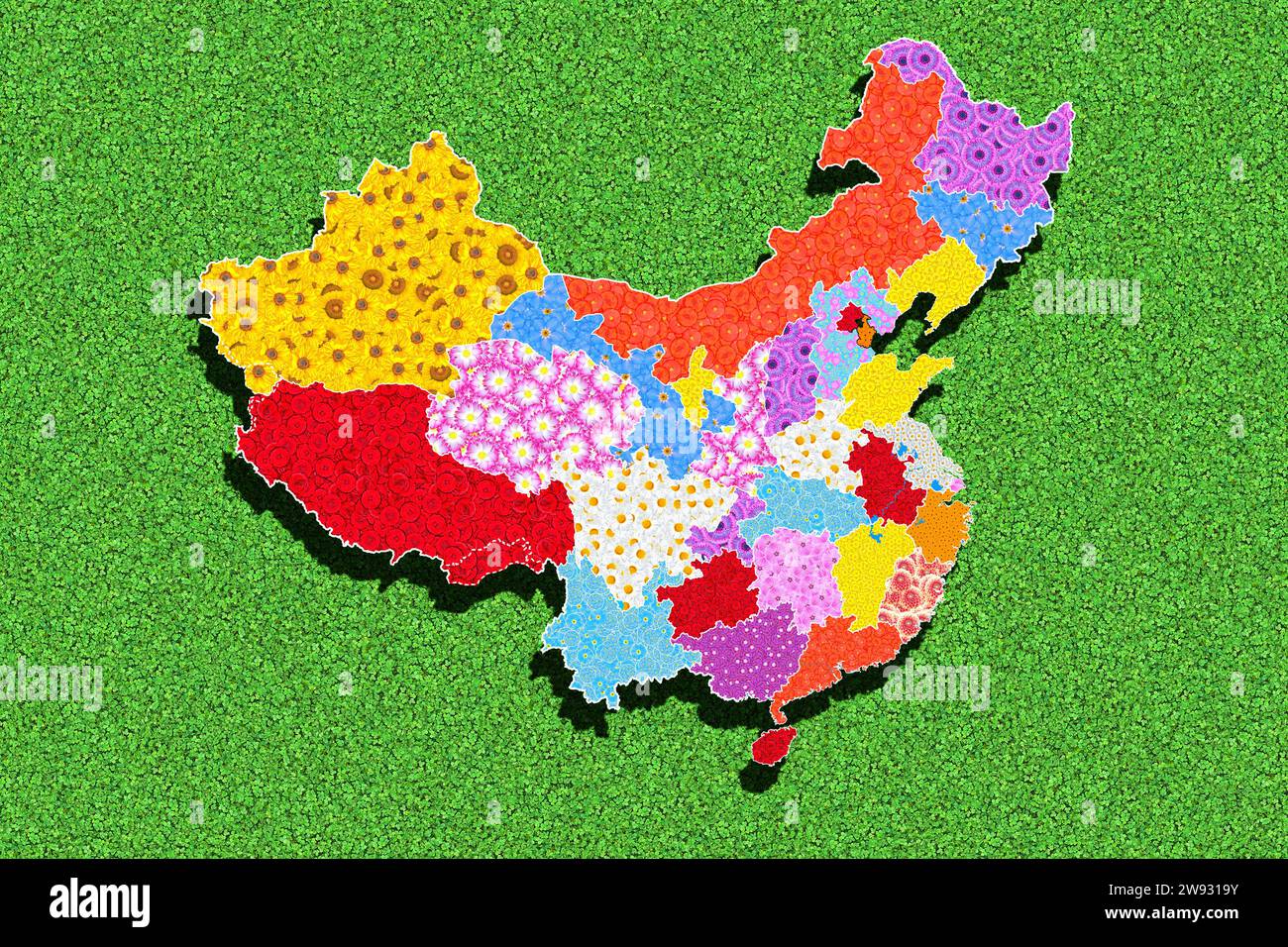 Map of China with all provinces, flower pattern, graphic, atlas, symbol ...