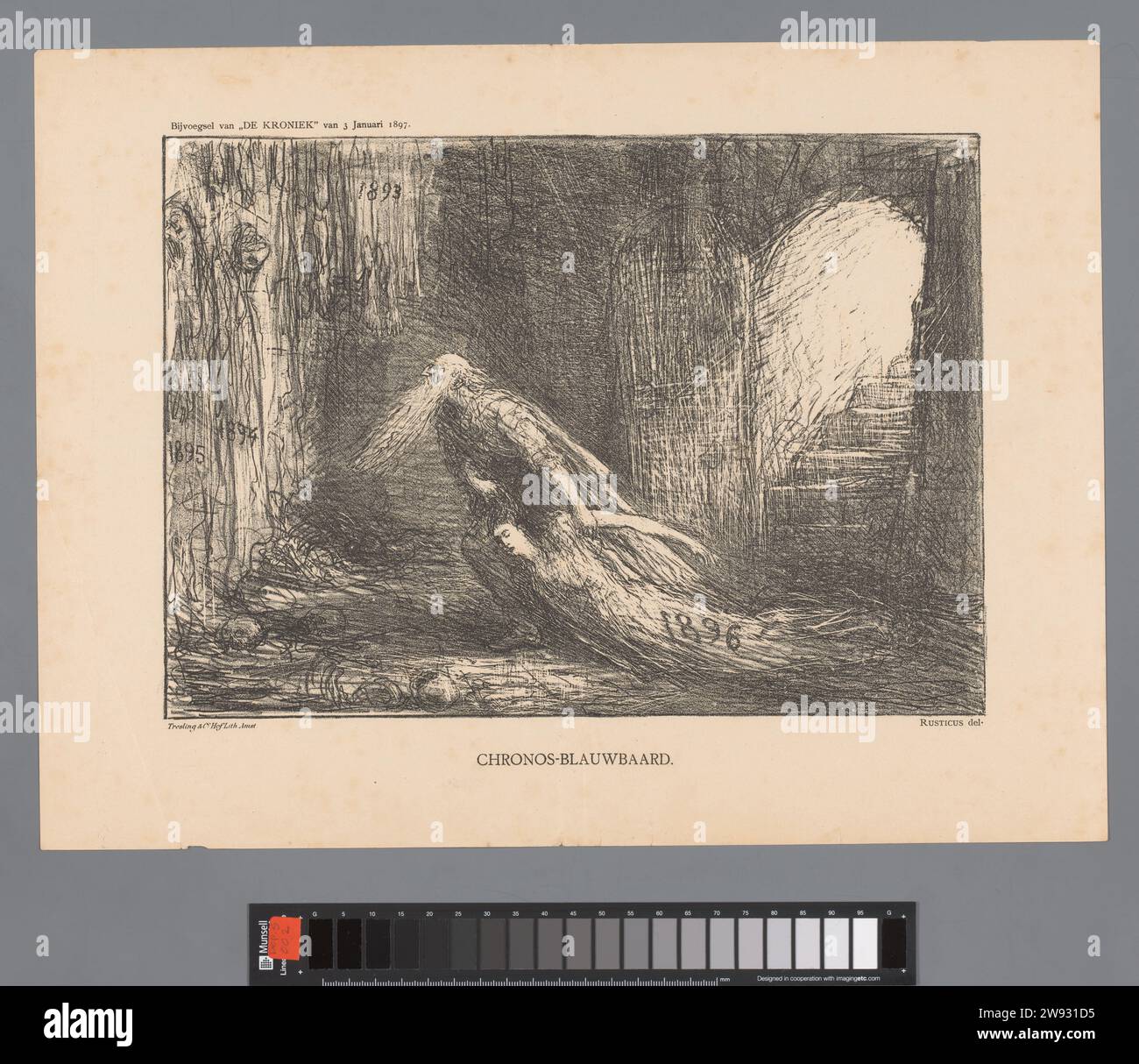 Chronos-Blauwbaard, Marius Bauer, 1897 Cartoon in Father Time or ...