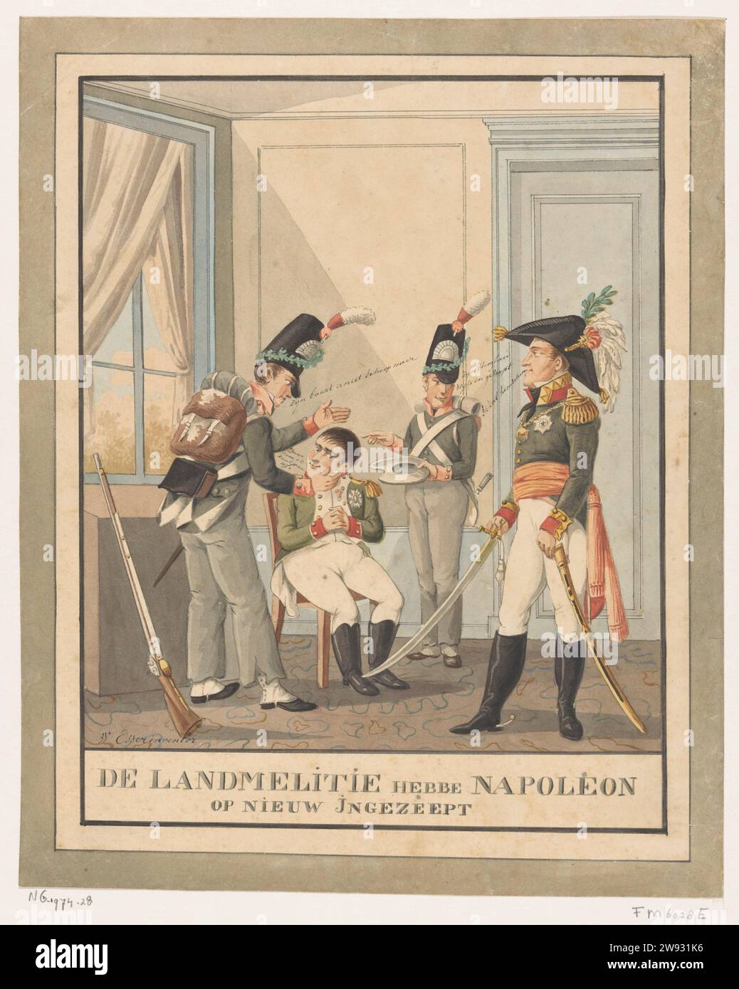 Napoleon is shaved, Wijnand Esser, 1815 Cartoon in which Napoleon is ...