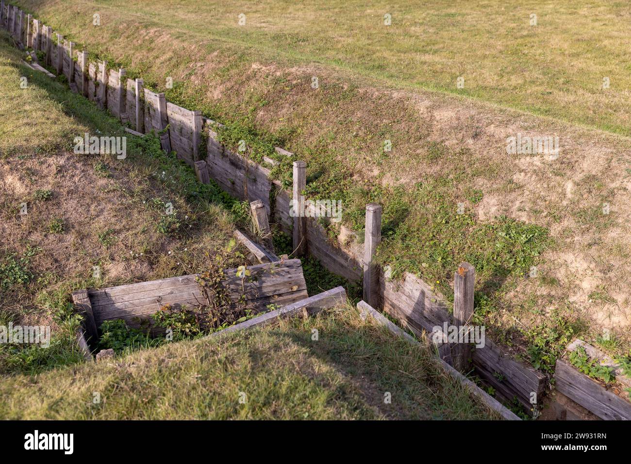 an old abandoned military trench used for defensive actions, a trench ...