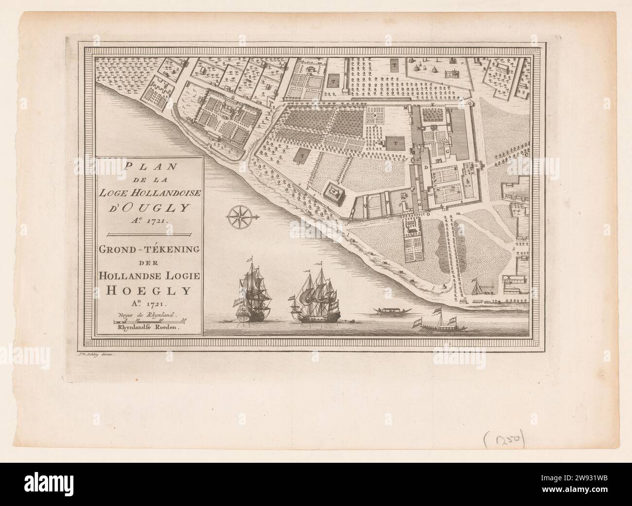 Map of the Dutch Lodge in Hougly, Jacob van der Schley, 1721 print Map ...