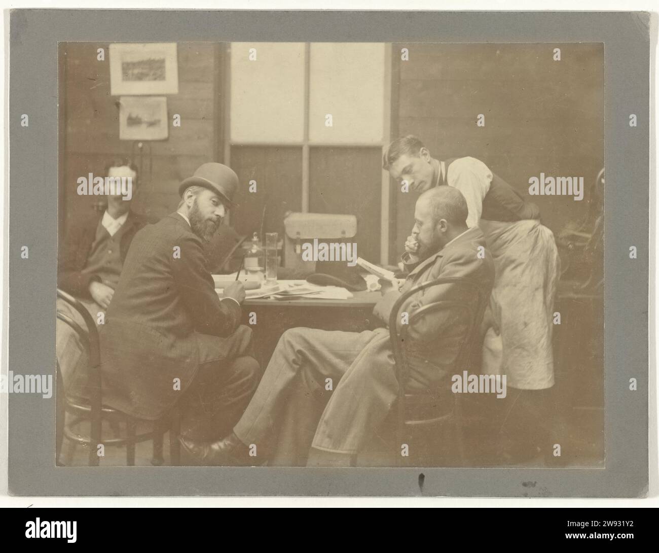 Philippe Zilcken, Marius Bauer and Jan Veth at the etching printer ...