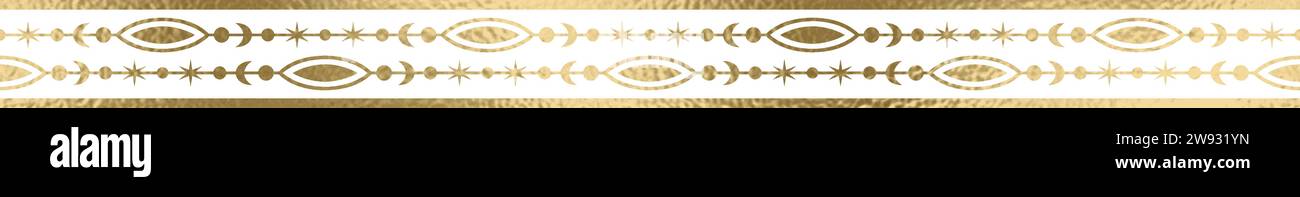 Gold moon and star seamless border with transparent background. Endless ...
