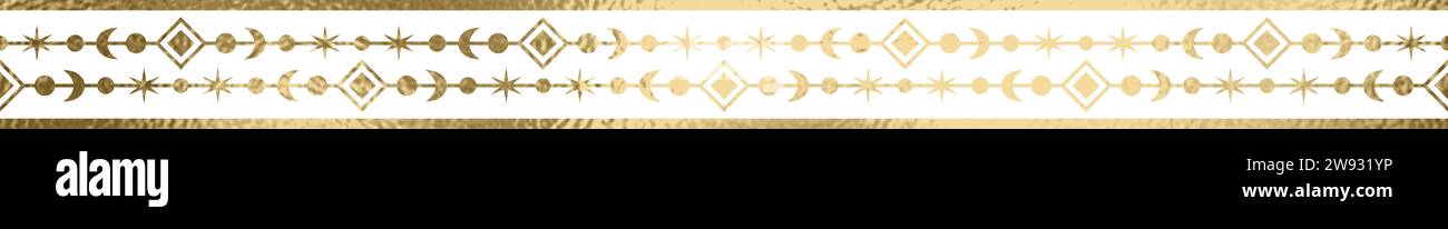 Gold moon and star seamless border with transparent background. Endless ...