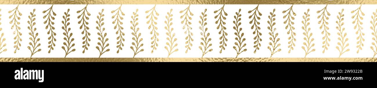 Gold plants seamless border with transparent background. Endless lace ...
