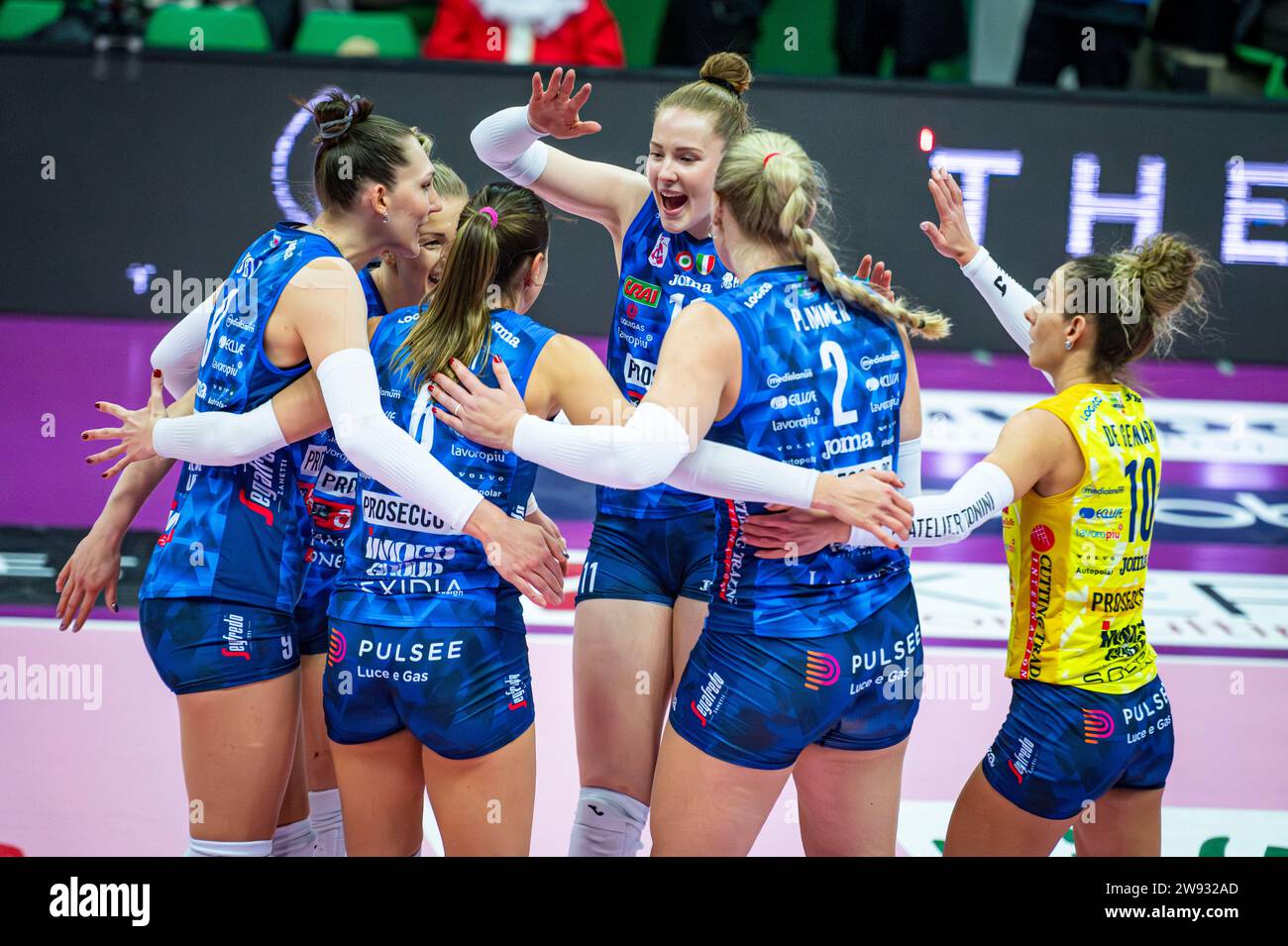 Treviso, Treviso, Italy. 23rd Dec, 2023. Prosecco Doc Imoco Conegliano team seen celebrate a ...