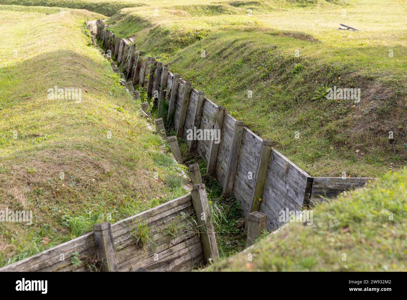 an old abandoned military trench used for defensive actions, a trench ...