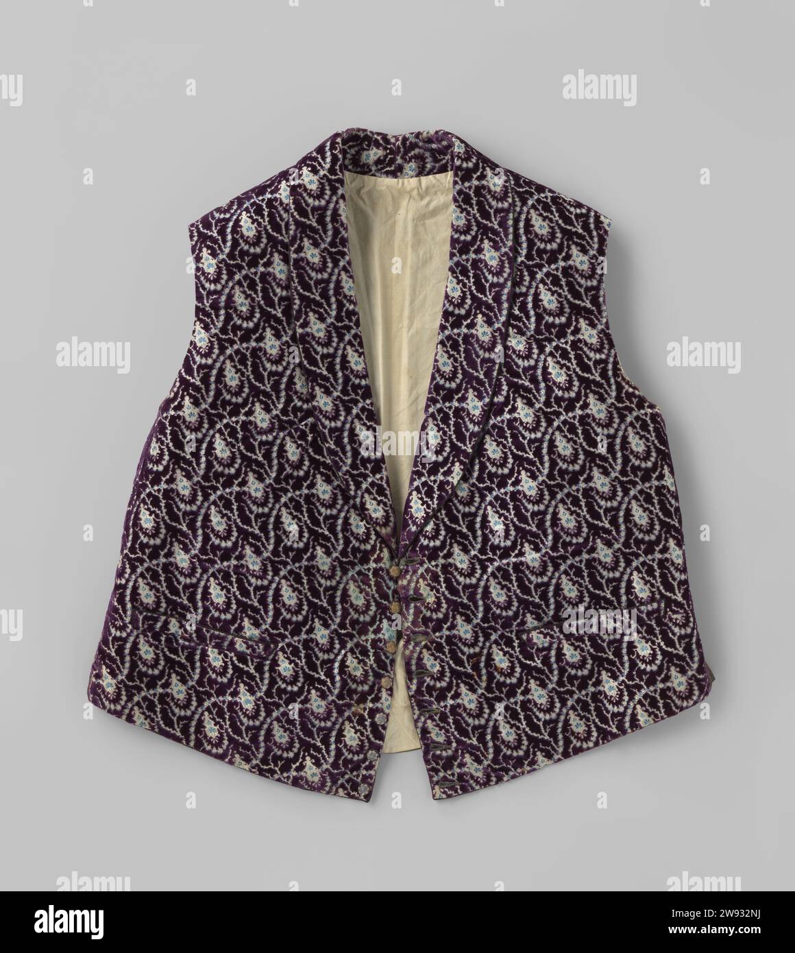 Vest with scarf collar, two side pockets and six dust buttons a purple ...