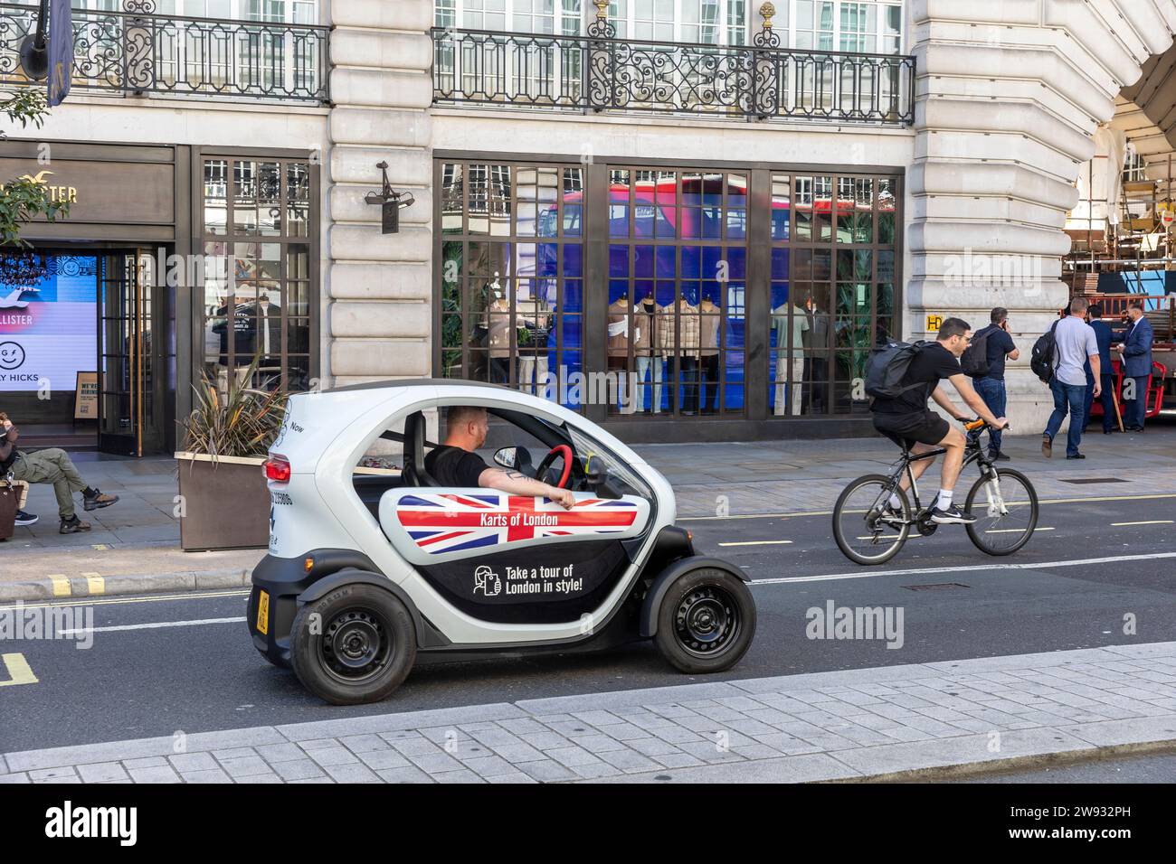 London,England, Karts of London vehicle, man drives kart along Regent ...