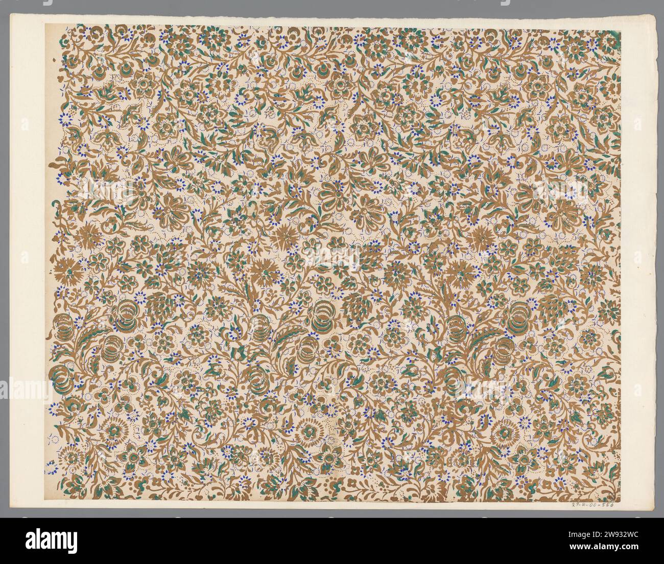 Leaf with spreading pattern of tendrils with flowers and fruits ...