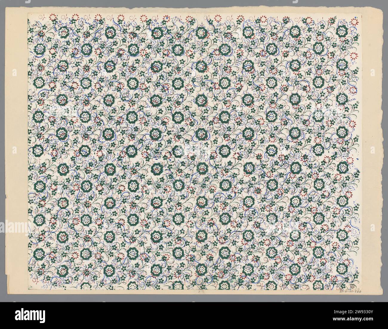 Leaf with regular spreading pattern of flowers and tendrils, Anonymous ...