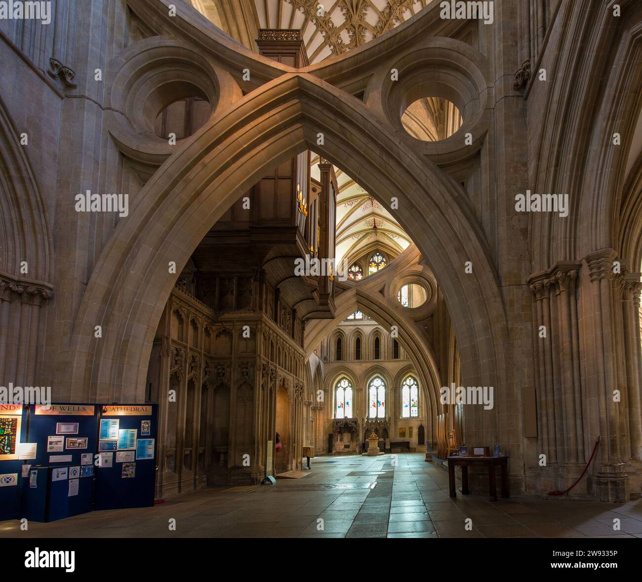 Wells Cathedral interior showing the famous scissors arches Stock Photo ...