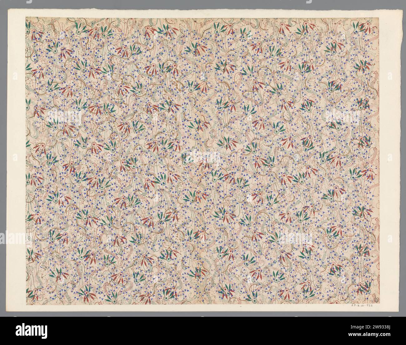 Leaf with spreading pattern of flowers, tippers and dots, anonymous ...
